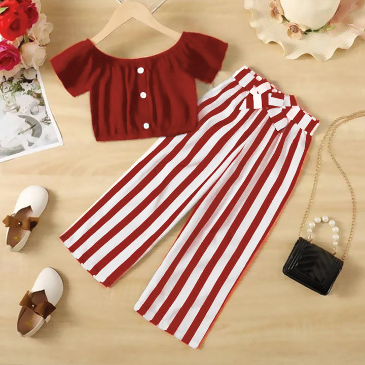 Baby girl red top with striped pant - #L001 – Shirtrangi